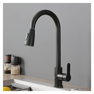 Brushed Nickel Kitchen Faucet Single Hole Pull Out Spout Kitchen Sink Mixer Tap Stream Sprayer Head Chrome/Black Mixer Tap ( Color : Brushed )