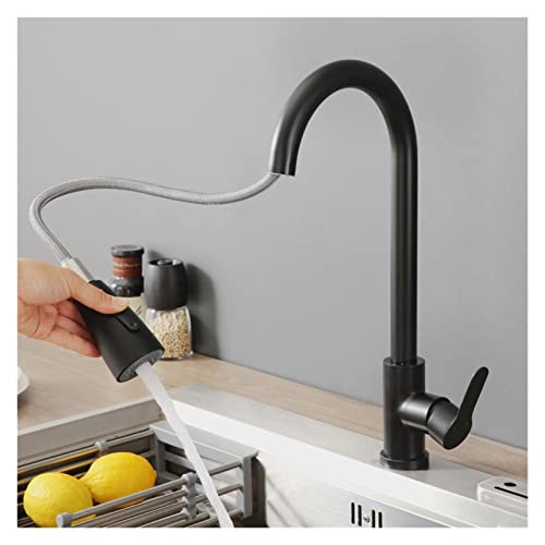 Brushed Nickel Kitchen Faucet Single Hole Pull Out Spout Kitchen Sink Mixer Tap Stream Sprayer Head Chrome/Black Mixer Tap ( Color : Brushed )