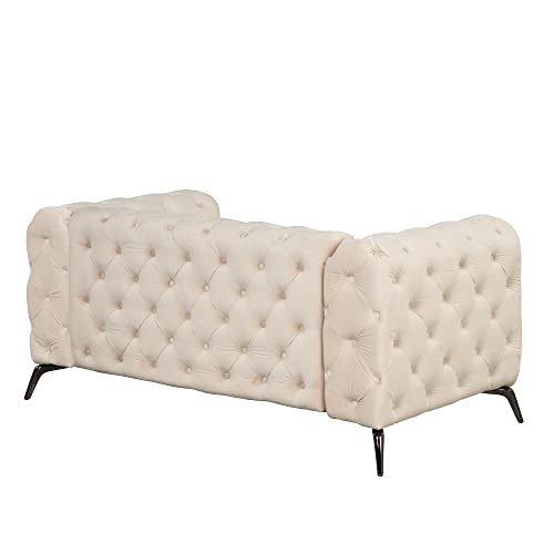 kevinplus 63'' Loveseat Chesterfield Sofa Couch for Living Room, Velvet Modern 2-Seat Button Tufted Upholstered Small Sofa Couch with Strong Metal Legs for Apartment Bedroom Office, Beige