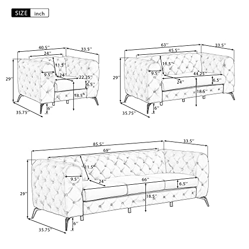 kevinplus 63'' Loveseat Chesterfield Sofa Couch for Living Room, Velvet Modern 2-Seat Button Tufted Upholstered Small Sofa Couch with Strong Metal Legs for Apartment Bedroom Office, Beige