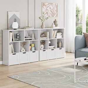 FOTOSOK Toy Storage Organizer with 3 Movable Drawers, Floor Storage Cabinet Toy Chest with Hidden Wheels and 5 Storage Cubbies, Multifunctional Storage Chest for Nursery, Playroom and Bedroom, White