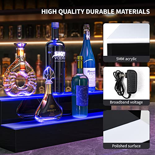 YITAHOME LED Lighted Liquor Bottle Display Shelf 2-Step 24-inch Supports USB & Power Bank, Bar Alcohol Shelf for Home Counter Party, Acrylic Mounted Whiskey Rack Stand with Remote & App Control