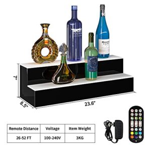 YITAHOME LED Lighted Liquor Bottle Display Shelf 2-Step 24-inch Supports USB & Power Bank, Bar Alcohol Shelf for Home Counter Party, Acrylic Mounted Whiskey Rack Stand with Remote & App Control