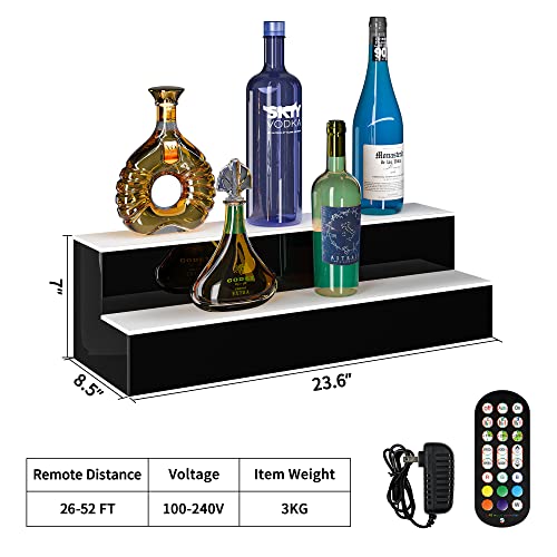 YITAHOME LED Lighted Liquor Bottle Display Shelf 2-Step 24-inch Supports USB & Power Bank, Bar Alcohol Shelf for Home Counter Party, Acrylic Mounted Whiskey Rack Stand with Remote & App Control