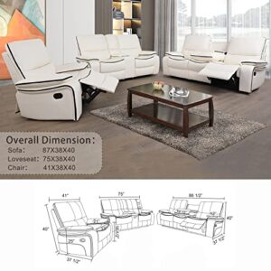 GEBADOL Living Room Furniture, Leather Recliner Sofa, Manual Reclining Sofa with Cup Holder for House/Bedroom/Office/Apartment, White/1 Piece