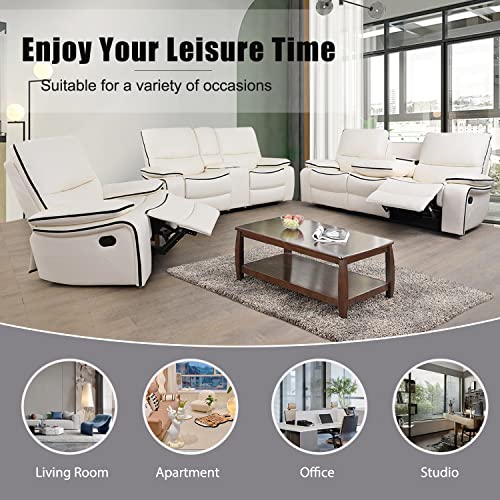 GEBADOL Living Room Furniture, Leather Recliner Sofa, Manual Reclining Sofa with Cup Holder for House/Bedroom/Office/Apartment, White/1 Piece