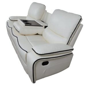 GEBADOL Living Room Furniture, Leather Recliner Sofa, Manual Reclining Sofa with Cup Holder for House/Bedroom/Office/Apartment, White/1 Piece