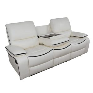 GEBADOL Living Room Furniture, Leather Recliner Sofa, Manual Reclining Sofa with Cup Holder for House/Bedroom/Office/Apartment, White/1 Piece