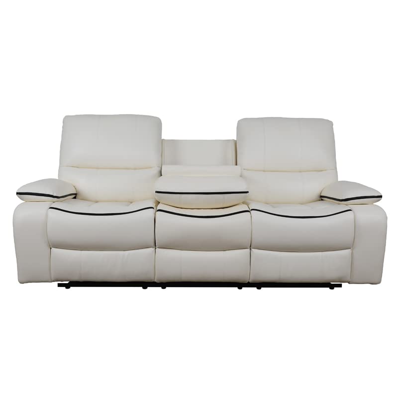 GEBADOL Living Room Furniture, Leather Recliner Sofa, Manual Reclining Sofa with Cup Holder for House/Bedroom/Office/Apartment, White/1 Piece