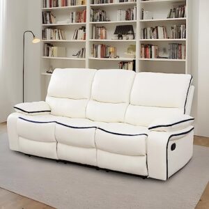 GEBADOL Living Room Furniture, Leather Recliner Sofa, Manual Reclining Sofa with Cup Holder for House/Bedroom/Office/Apartment, White/1 Piece