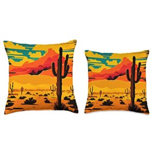 Desert Mountain Backdrops Desert Landscape Arizona Sunset Cactus Plants Artwork Throw Pillow, 16x16, Multicolor