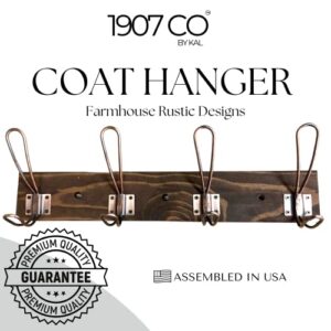 1907 CO Rustic Coat Rack with 4 Hanging Hooks for Hats, Jackets, Hats or Umbrellas, Heavy Duty Wooden Farmhouse Wall Mount, Entryway, Living Room, Hallway, and Mudroom, 17” Long