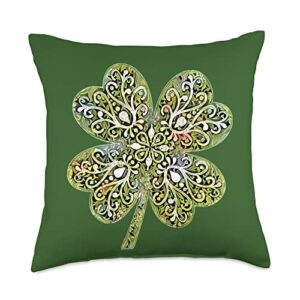 itty bitty owl celtic digital art irish shamrock throw pillow, 18x18, multicolor