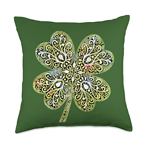 Itty Bitty Owl Celtic Digital Art Irish Shamrock Throw Pillow, 18x18, Multicolor