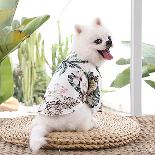 Pet Summer T Shirts Hawaii Style Floral Dog Shirt Hawaiian Printed Pet T Shirts Breathable Cool Clothes Beach Seaside Puppy Shirt Sweatshirt for Small Puppy Dog Sweater Large Size Dog Girl (White, M)