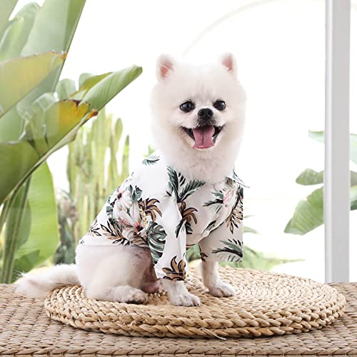 Pet Summer T Shirts Hawaii Style Floral Dog Shirt Hawaiian Printed Pet T Shirts Breathable Cool Clothes Beach Seaside Puppy Shirt Sweatshirt for Small Puppy Dog Sweater Large Size Dog Girl (White, M)