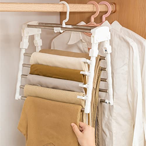 IULJH Multifunctional Telescopic Folding Trousers Hanger Multi-Layer Seamless Household Magic Trousers Clip