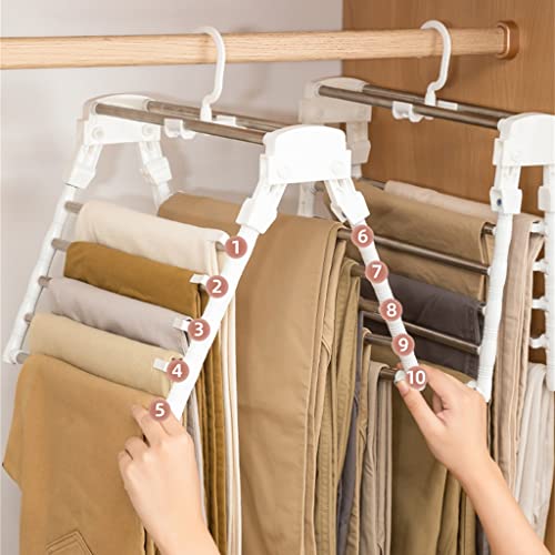 IULJH Multifunctional Telescopic Folding Trousers Hanger Multi-Layer Seamless Household Magic Trousers Clip