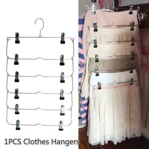 IULJH 1PC Multilayer Clothes Hangers with 12 Clips Clothing Storage Rack Holder Drying Wardrobe Folding Pants Clothes Metal Skirt Rack ( Color : E )