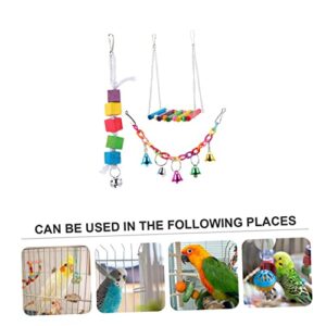 Balacoo Toy 1 Set Grinding Cockatiel s Parrot Accessory Supply Hanging Love Decor Wooden Bell Plaything Foraging Household Chewing Grey Birds Suspending Parakeet for Conure Finches