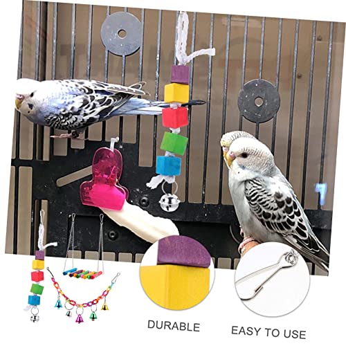 Balacoo Toy 1 Set Grinding Cockatiel s Parrot Accessory Supply Hanging Love Decor Wooden Bell Plaything Foraging Household Chewing Grey Birds Suspending Parakeet for Conure Finches