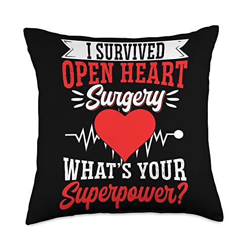 Heart Surgery Bypass Heart Disease Awareness CB0 Surgery Bypass Awareness Heart I Survived Open Throw Pillow, 18x18, Multicolor