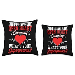 Heart Surgery Bypass Heart Disease Awareness CB0 Surgery Bypass Awareness Heart I Survived Open Throw Pillow, 18x18, Multicolor