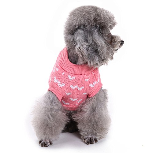 Dog Sweater for Large Dogs Boy Pink Heart Round Neck Small Pet Dog Cute Clothes Puppy Sweater Small Dog Winter