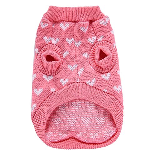 Dog Sweater for Large Dogs Boy Pink Heart Round Neck Small Pet Dog Cute Clothes Puppy Sweater Small Dog Winter