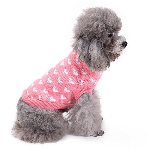 Dog Sweater for Large Dogs Boy Pink Heart Round Neck Small Pet Dog Cute Clothes Puppy Sweater Small Dog Winter