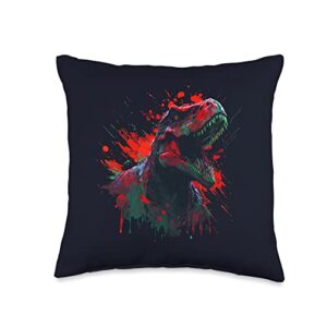 t rex dinosaur tyrannosaurus t tyrannosaurus rex dinosaur scary spooky halloween throw pillow, 16x16, multicolor