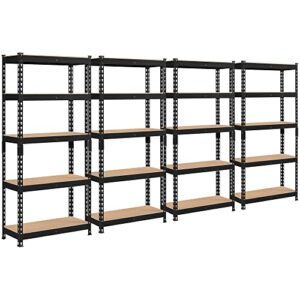 topeakmart 4 pcs 5-tier utility shelves, metal storage shelves garage shelving unit adjustable garage storage shelves storage racks heavy duty shed shelving-black, 27.5 x 12 x 60 inch