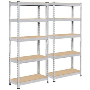 topeakmart 2 pcs 5-tier utility shelves, metal storage shelves garage shelving unit adjustable garage storage shelves storage racks heavy duty shed shelving- silver, 27.5 x 12 x 60 inch