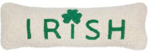 chandler 4 corners artist-designed irish clover hand-hooked wool decorative throw pillow (8” x 24”)st patrick's pillow for couches & beds-easy care, low maintenance st patty's day shamrock pillow