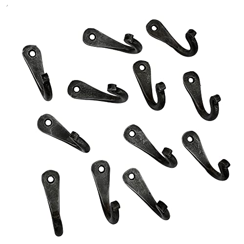 Hand Forged Metal Wall Hook Set of 12 Pcs Wrought Iron Coat Hook Blacksmith Metal Wall Mounted Hooks Rack Handmade Rustic Wall Hook Home Classic Look Black Antique Finish Wall Hook by Living Ideas