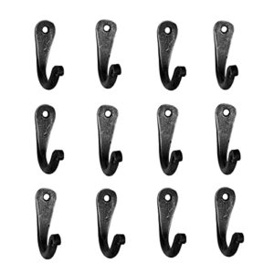 Hand Forged Metal Wall Hook Set of 12 Pcs Wrought Iron Coat Hook Blacksmith Metal Wall Mounted Hooks Rack Handmade Rustic Wall Hook Home Classic Look Black Antique Finish Wall Hook by Living Ideas