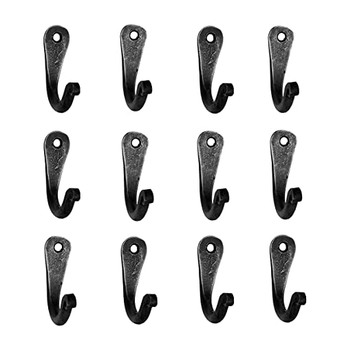 Hand Forged Metal Wall Hook Set of 12 Pcs Wrought Iron Coat Hook Blacksmith Metal Wall Mounted Hooks Rack Handmade Rustic Wall Hook Home Classic Look Black Antique Finish Wall Hook by Living Ideas