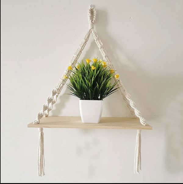 TJLSS Handmade Floating Shelf Solid Wood Flower Stand Wall Hanging Partition Woven Tapestry Home Living Room Decoration Board