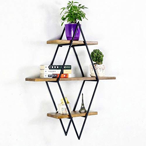 TJLSS Way Rustic Wood Wall Floating Shelves,Decorative Wall Shelf for Bedroom, Living Room, Bathroom, Kitchen, Office and More (Rhombus)