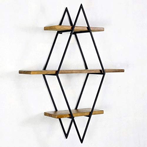 TJLSS Way Rustic Wood Wall Floating Shelves,Decorative Wall Shelf for Bedroom, Living Room, Bathroom, Kitchen, Office and More (Rhombus)