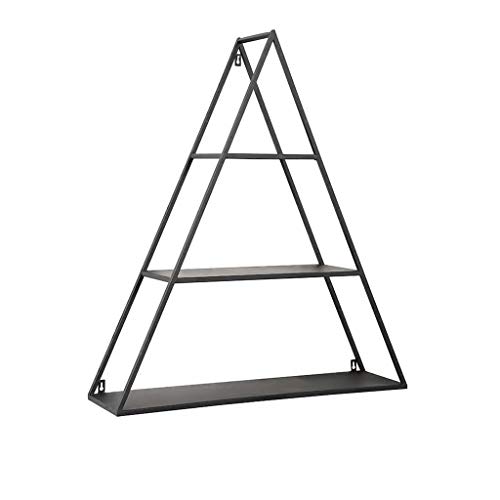 TJLSS 3 Tier Triangular Matte Black Metal Display Shelf, Wall Mounted Rack