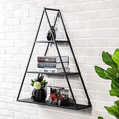 TJLSS 3 Tier Triangular Matte Black Metal Display Shelf, Wall Mounted Rack