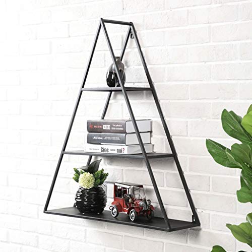 TJLSS 3 Tier Triangular Matte Black Metal Display Shelf, Wall Mounted Rack