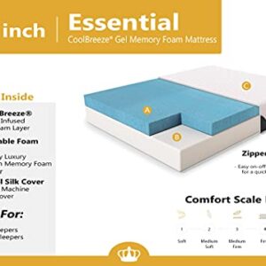 DynastyMattress Essential 12 Inch King Size Cooling Gel Memory Foam Mattress Bed Extra Firm