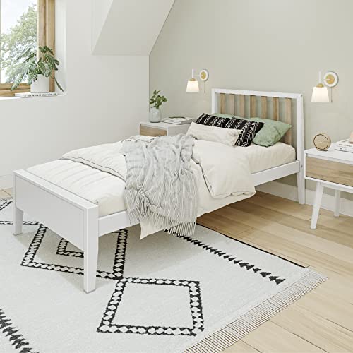 Max & Lily Twin Bed, Scandinavian Modern Bed for Kids, Solid Wood Twin Bed Frame with Headboard, No Box Spring Needed, White/Blonde