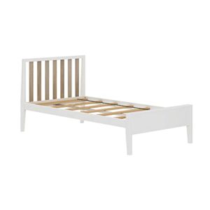 Max & Lily Twin Bed, Scandinavian Modern Bed for Kids, Solid Wood Twin Bed Frame with Headboard, No Box Spring Needed, White/Blonde