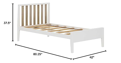 Max & Lily Twin Bed, Scandinavian Modern Bed for Kids, Solid Wood Twin Bed Frame with Headboard, No Box Spring Needed, White/Blonde