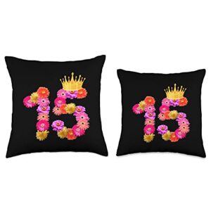 15 Year Old Gifts For Girls 15th Birthday Gifts 15 Year Old Girls Flower Crown Its My 15th Birthday Throw Pillow, 16x16, Multicolor