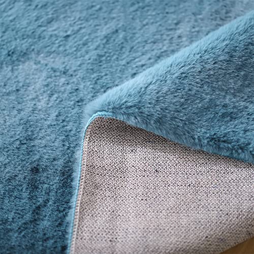 KASENTEX Fluffy Faux Fur Soft Area Rugs for Bedroom Living Room Carpet, Home Fuzzy Plush Rug for Dorm, Anti-Slip Rug, 4 x 6 Feet, Blue