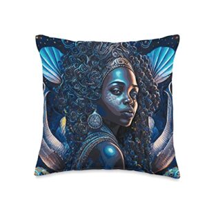 puddintaine's prayer yemoja of the sea-yoruba orisha throw pillow, 16x16, multicolor